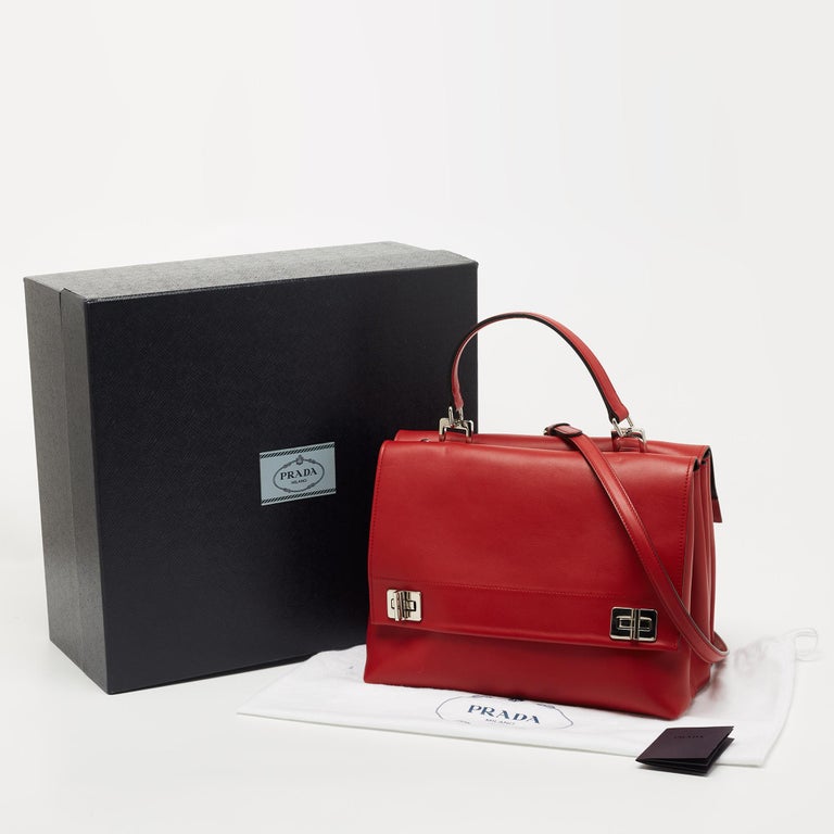 Prada Red Leather Top Handle Bag For Sale at 1stDibs