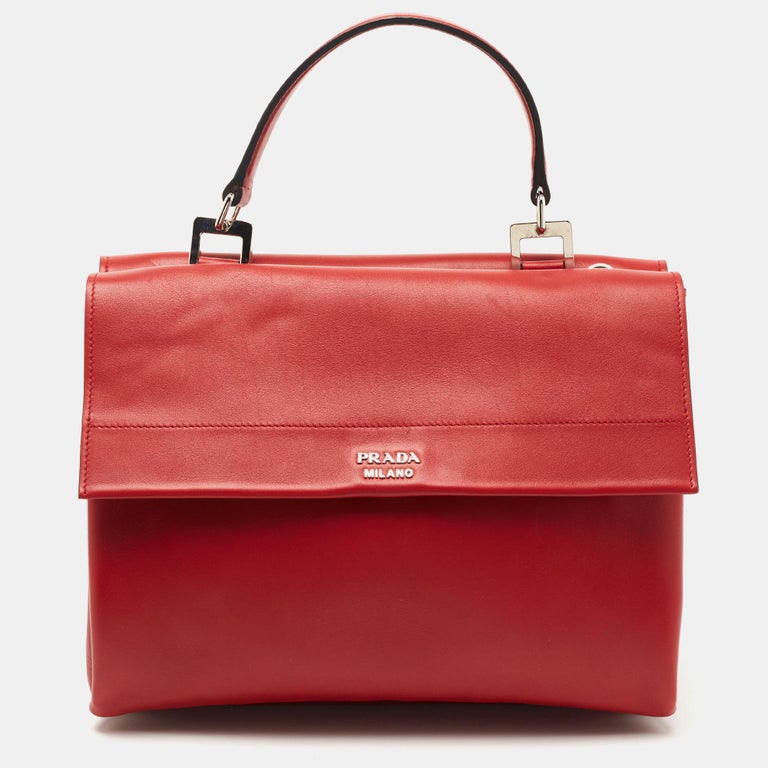 Prada Red Leather Top Handle Bag For Sale at 1stDibs