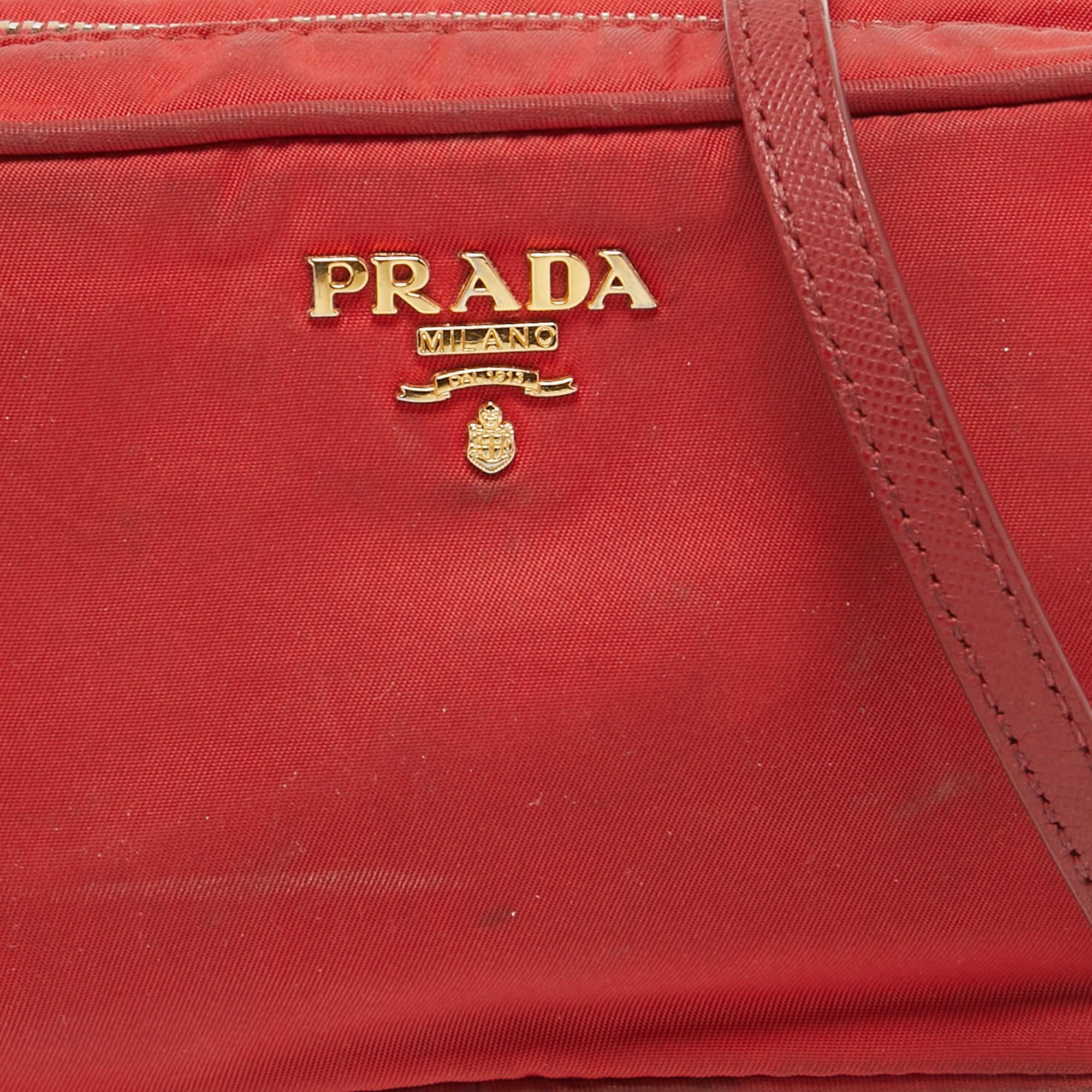 Prada Red Nylon and Saffiano Leather Mini Crossbody Bag For Sale at 1stDibs