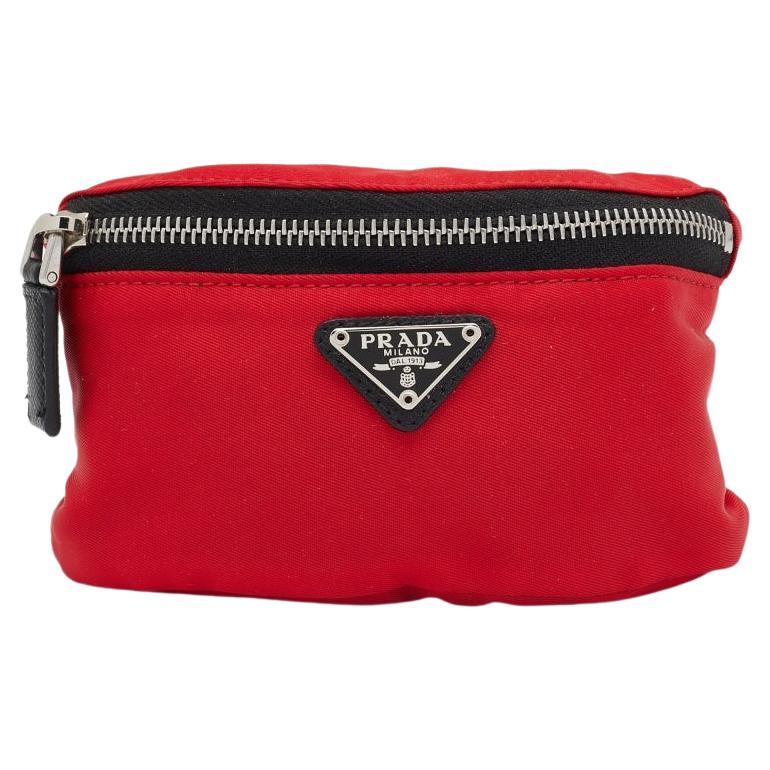 Prada Red Leather Studded Turnlock Clutch For Sale at 1stDibs