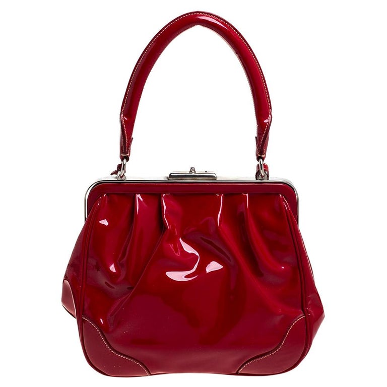 Prada Red Patent Leather Cinghiale Frame Top Handle Bag at 1stDibs