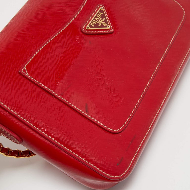 Prada Red Patent Leather Flap Crossbody Bag at 1stDibs