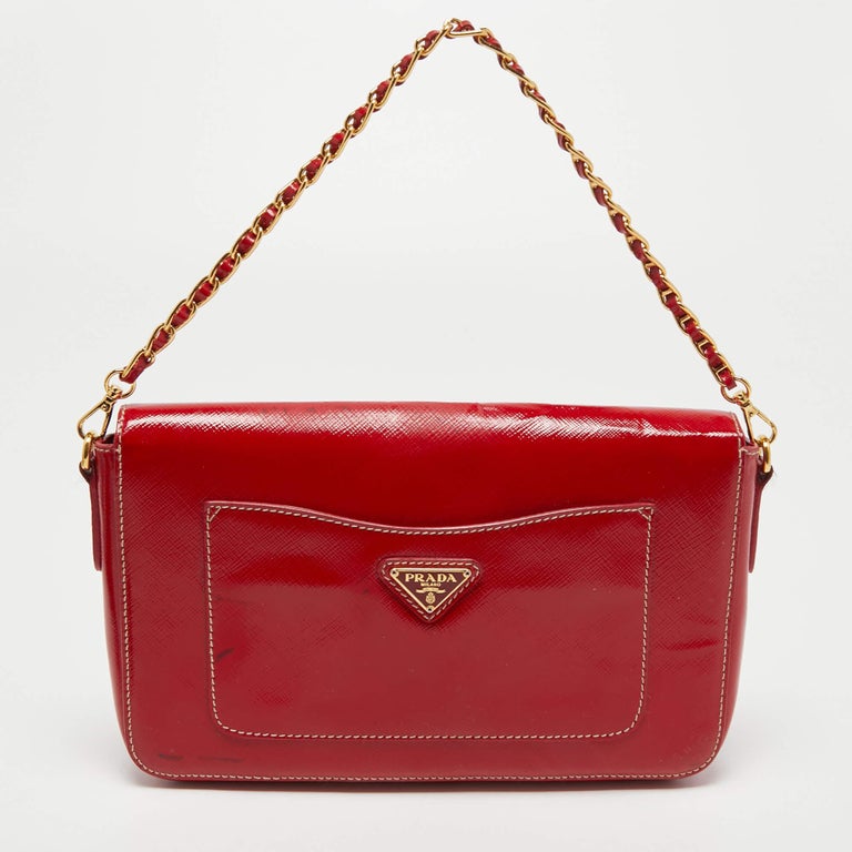 Prada Red Patent Leather Flap Crossbody Bag at 1stDibs