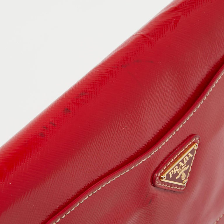 Prada Red Patent Leather Flap Crossbody Bag at 1stDibs