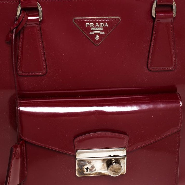 Prada Red Patent Leather Front Pocket Double Zip Lux Tote at 1stDibs