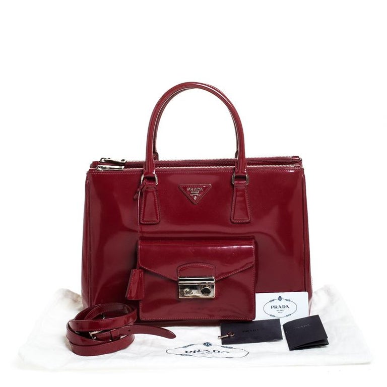 Prada Red Patent Leather Front Pocket Double Zip Lux Tote at 1stDibs