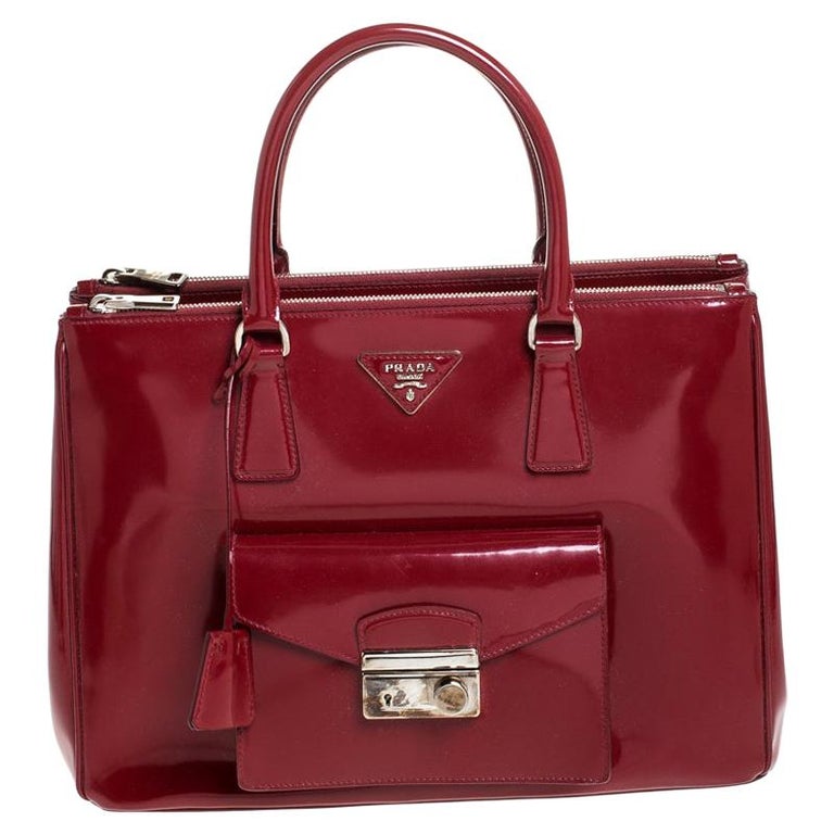 Prada Red Patent Leather Front Pocket Double Zip Lux Tote at 1stDibs
