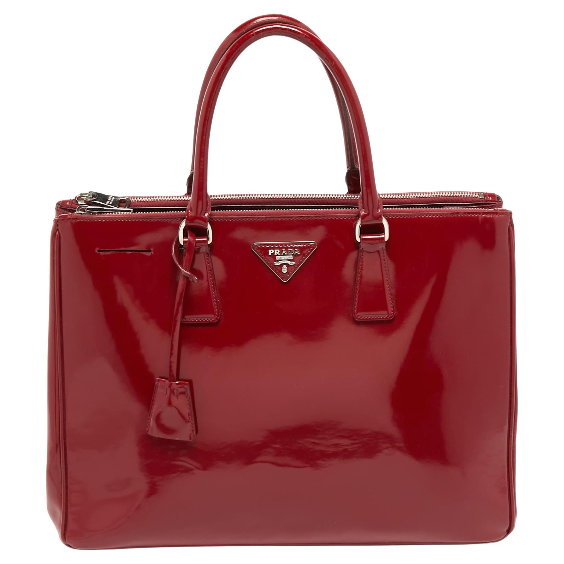 Prada Red Patent Leather Large Galleria Double Zip Tote For Sale at 1stDibs