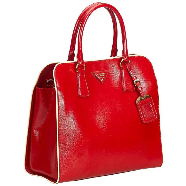 Prada Red Patent Leather Leather Saffiano Vernice Satchel Italy For ...