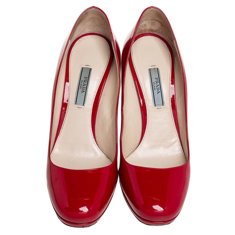 Prada Red Patent Leather Platform Pumps Size 39 at 1stDibs