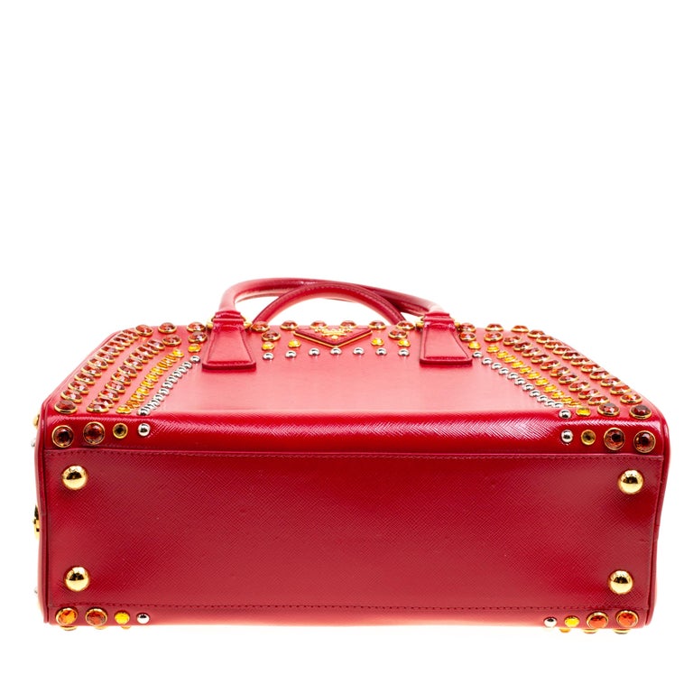 Prada Red Patent Leather Pyramid Frame Top Handle Bag For Sale at 1stDibs