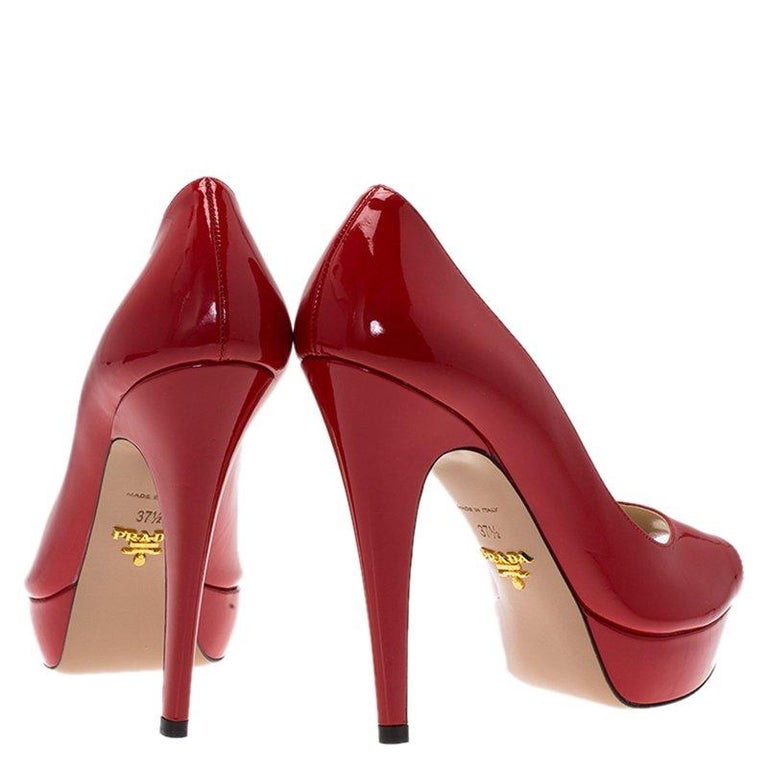 Prada Red Patent Peep Toe Platform Pumps Size 37.5 For Sale at 1stDibs ...