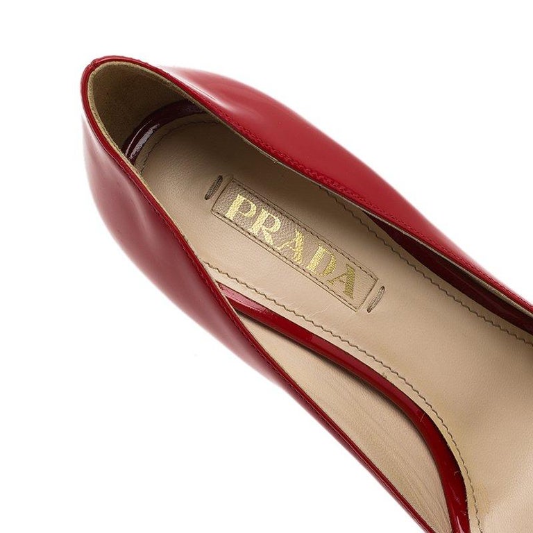 Prada Red Patent Peep Toe Platform Pumps Size 37.5 For Sale at 1stDibs ...