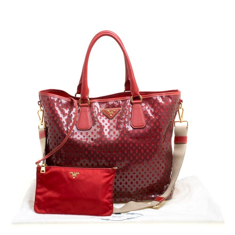 Prada Red Perforated PVC Tote For Sale at 1stDibs