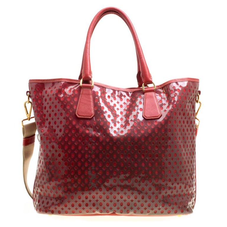Prada Red Perforated PVC Tote For Sale at 1stDibs