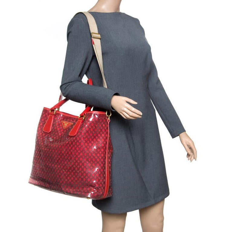 Prada Red Perforated PVC Tote For Sale at 1stDibs