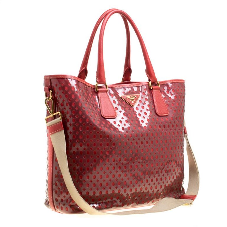 Prada Red Perforated PVC Tote For Sale at 1stDibs