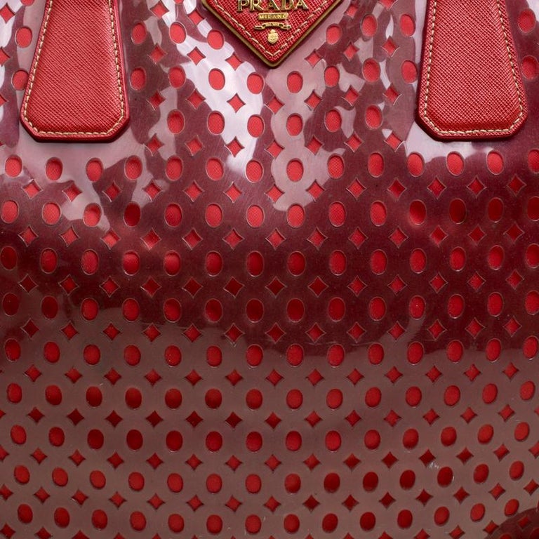 Prada Red Perforated PVC Tote For Sale at 1stDibs
