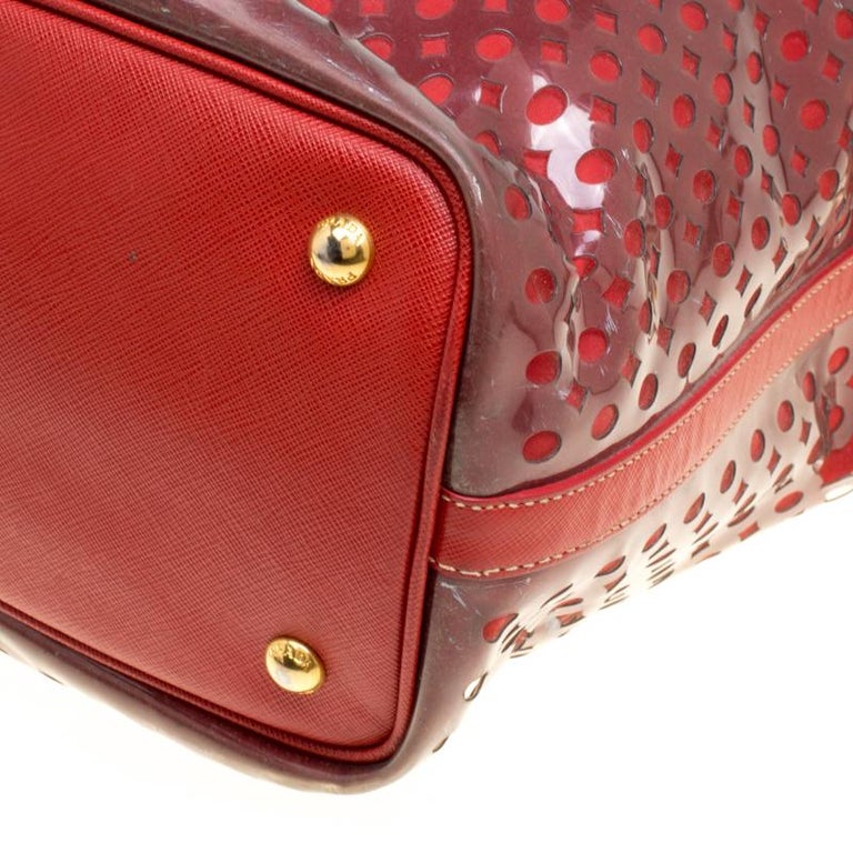 Prada Red Perforated PVC Tote For Sale at 1stDibs