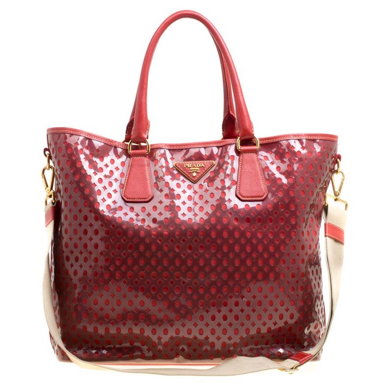 Prada Red Perforated PVC Tote For Sale at 1stDibs