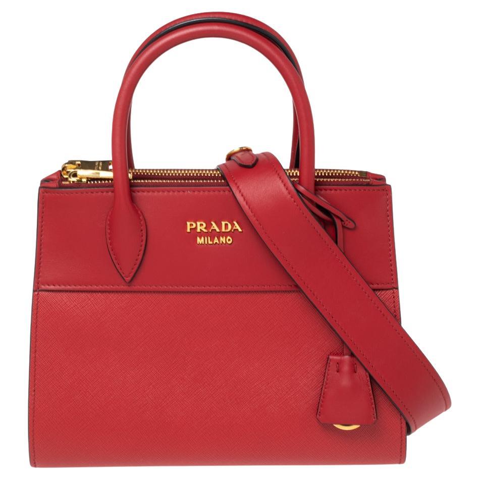 Prada Red Saffiano And City Leather Paradigme Tote at 1stDibs