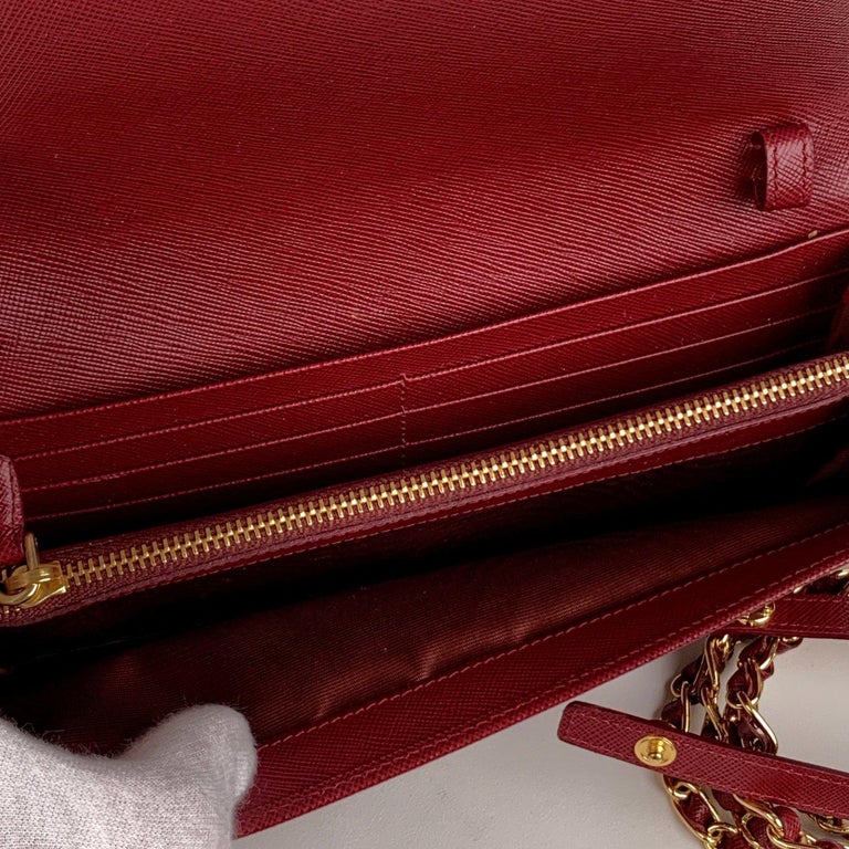 Prada Red Saffiano Leather Continental Wallet on Chain Woc For Sale at ...