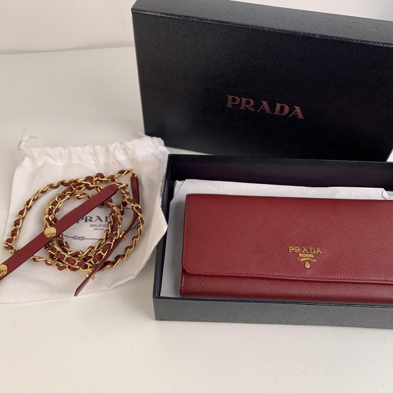 Prada Red Saffiano Leather Continental Wallet on Chain Woc For Sale at ...