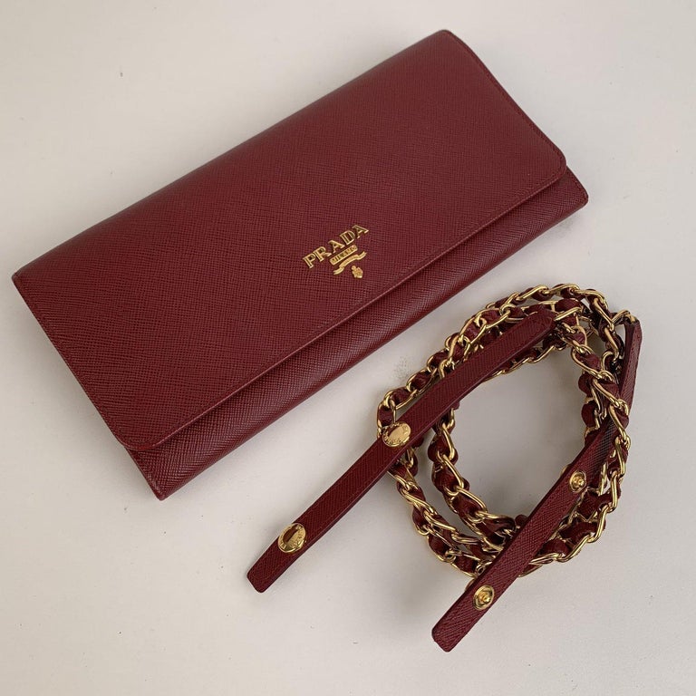 Prada Red Saffiano Leather Continental Wallet on Chain Woc For Sale at ...