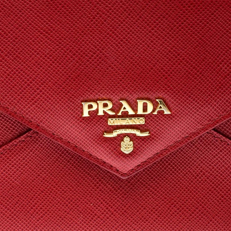 Prada Red Saffiano Leather Envelope Wallet For Sale at 1stDibs