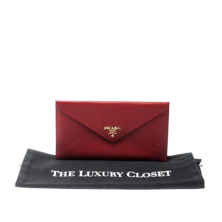 Prada Red Saffiano Leather Envelope Wallet For Sale at 1stDibs