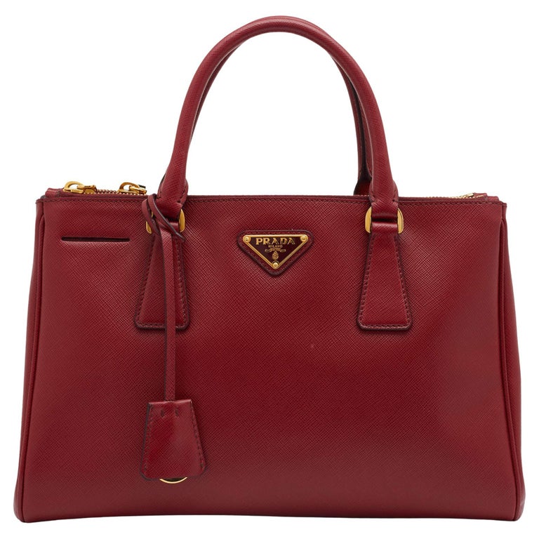 Prada Red Saffiano Leather Small Double Zip Tote For Sale at 1stDibs