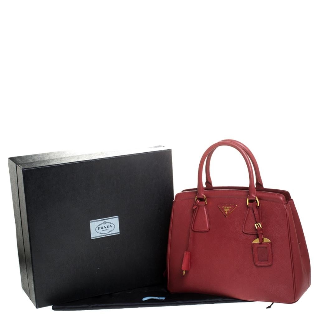Prada Red Saffiano Lux Leather Parabole Tote Bag For Sale at 1stDibs