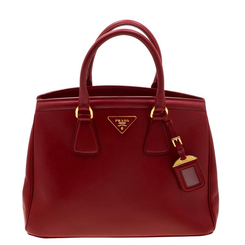 Prada Red Saffiano Lux Leather Parabole Tote For Sale at 1stDibs