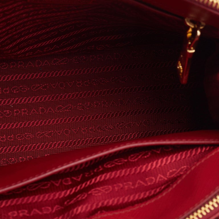 Prada Red Saffiano Lux Leather Small Front Pocket Double Zip Tote For ...