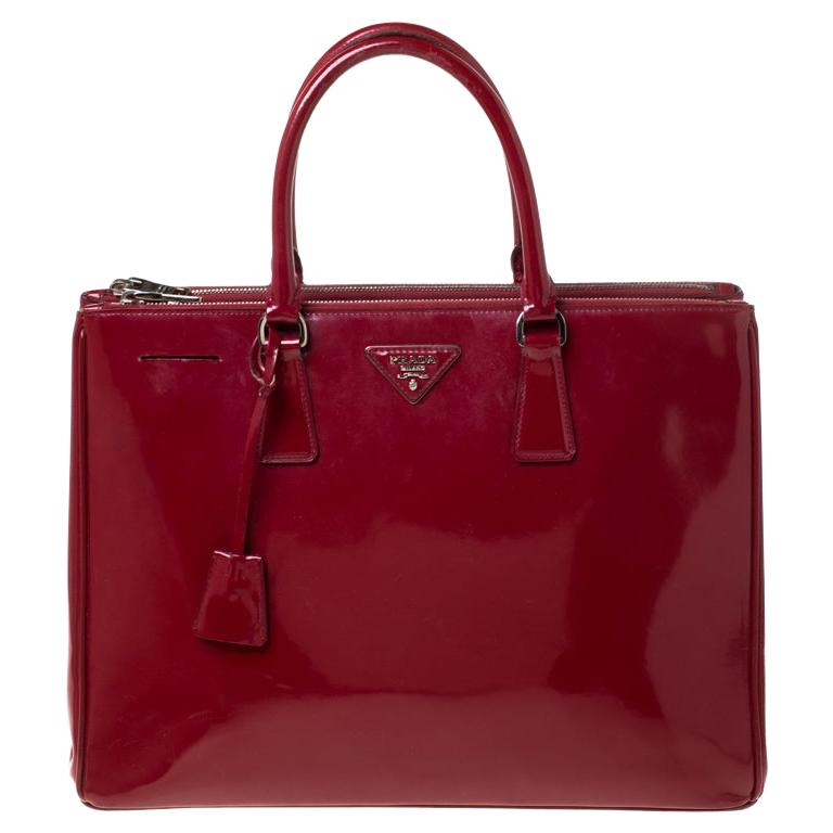 Prada Red Patent Leather Front Pocket Double Zip Lux Tote For Sale at ...