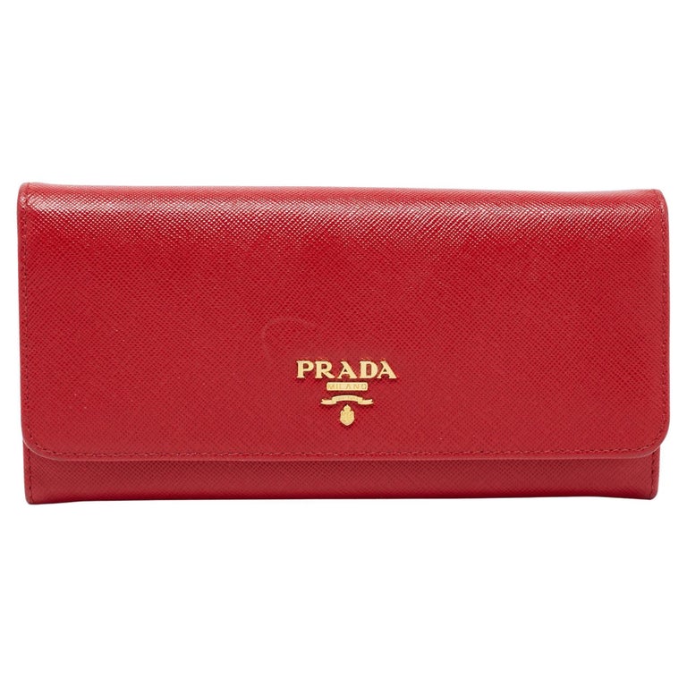 Prada Red Saffiano Metal Leather Flap Continental Wallet at 1stDibs