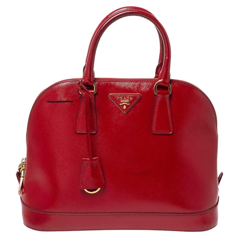 Prada Red Saffiano Patent Leather Promenade Satchel at 1stDibs