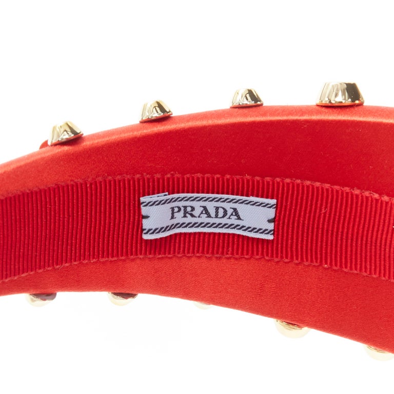 PRADA red satin gold pailette studded bow puffy headband For Sale at ...