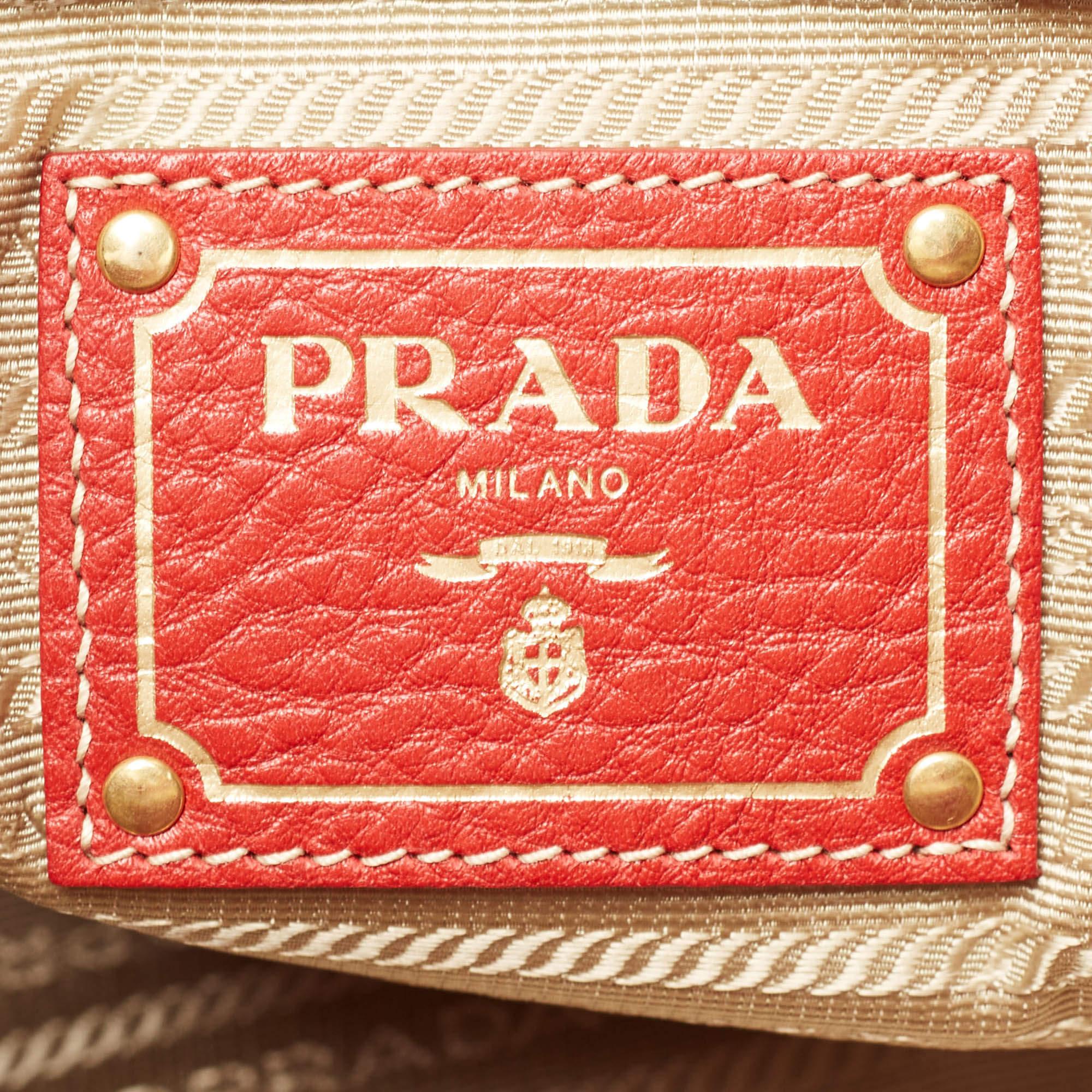 Prada Red Vitello Daino Leather Zip Hobo For Sale at 1stDibs