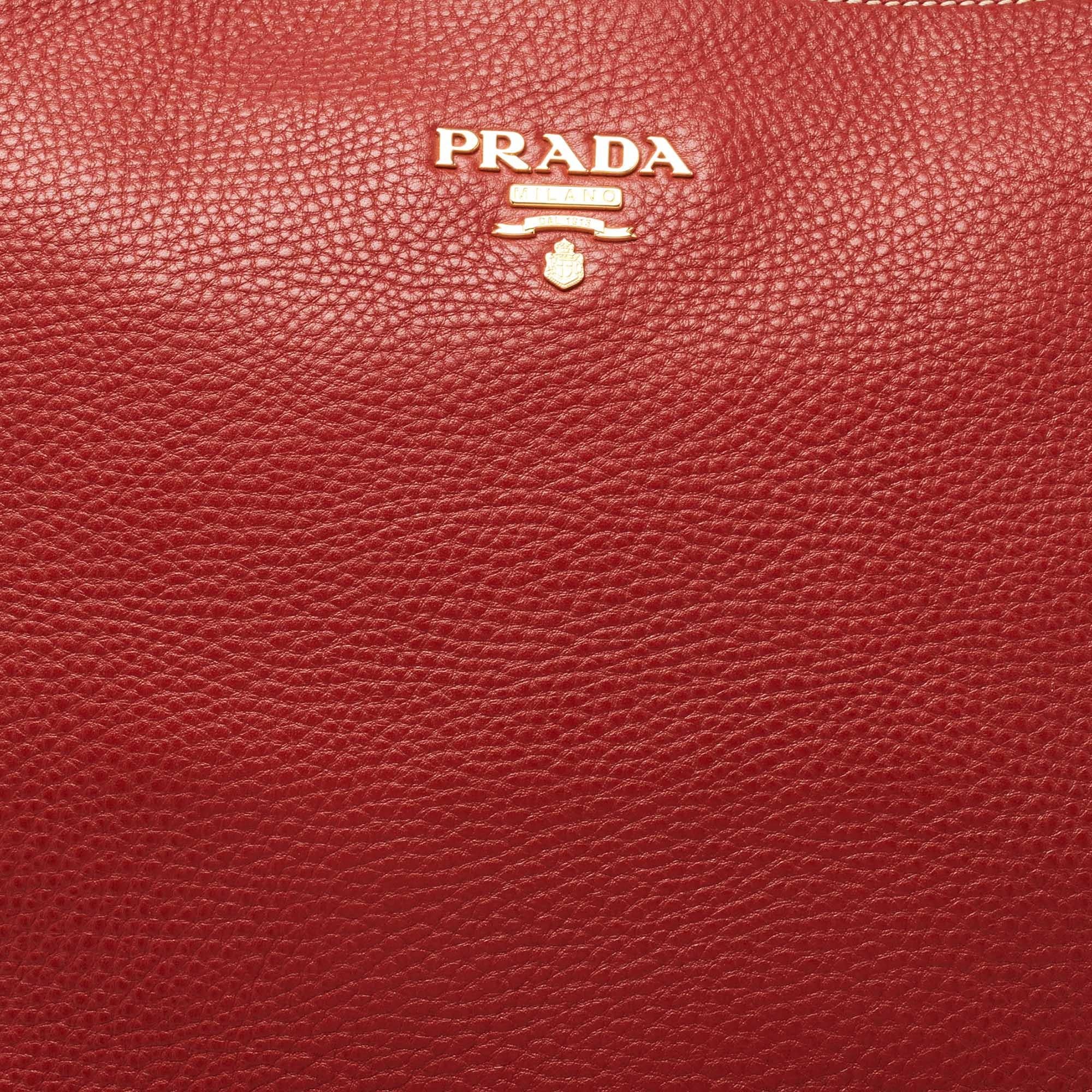 Prada Red Vitello Daino Leather Zip Hobo For Sale at 1stDibs