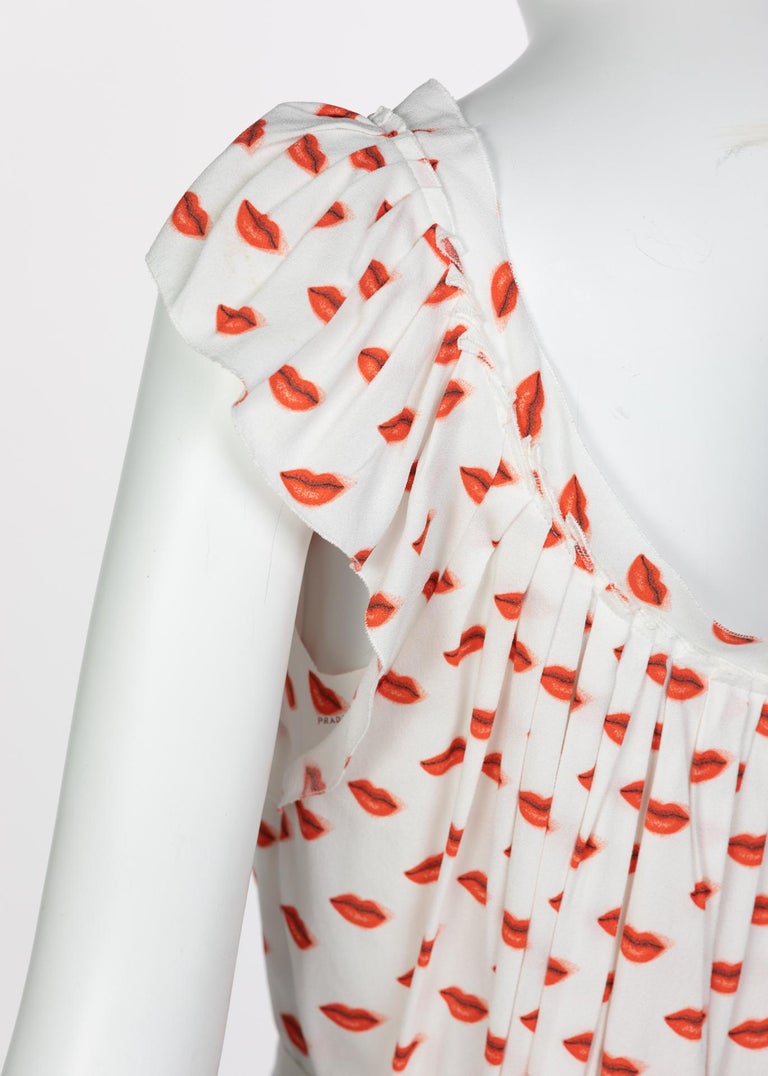 Prada Red White Lips Print Mini Dress Resort, 2012 For Sale at 1stDibs