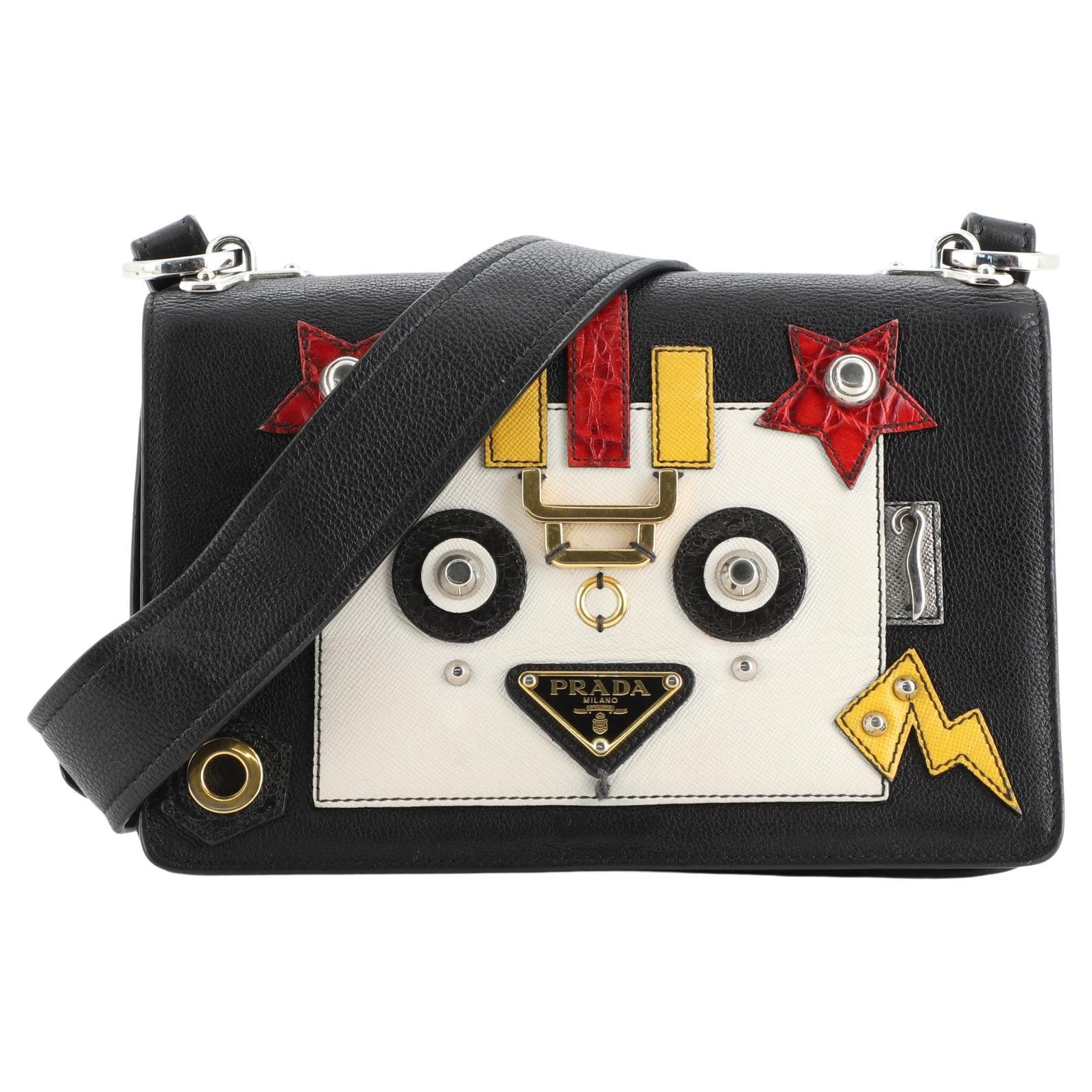 Prada Robot Flap Shoulder Bag Mixed Media Leather Small at 1stDibs