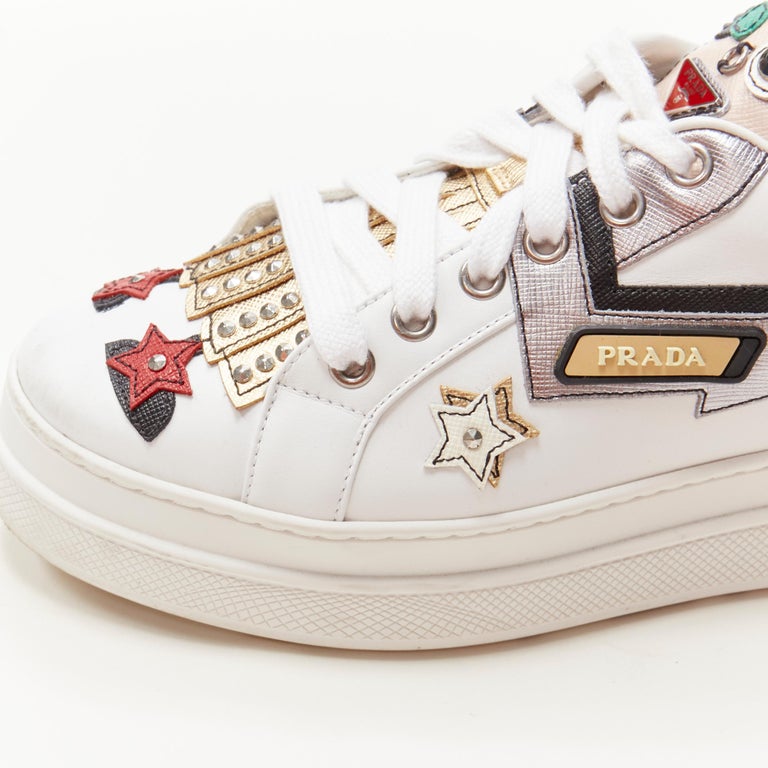 PRADA Robot Queen patchwork embellished white platform sneaker EU36 For ...