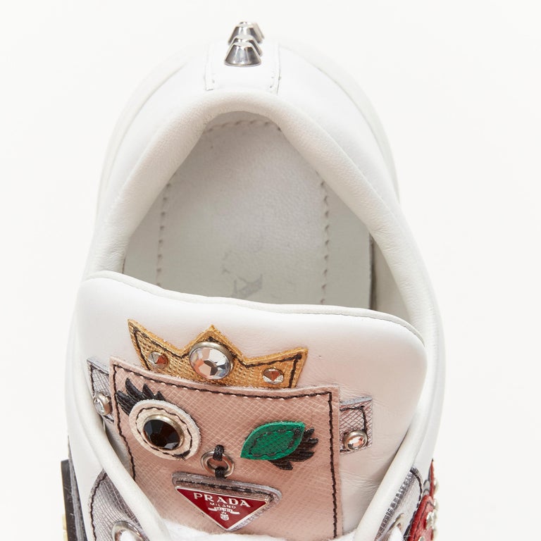 PRADA Robot Queen patchwork embellished white platform sneaker EU36 For ...