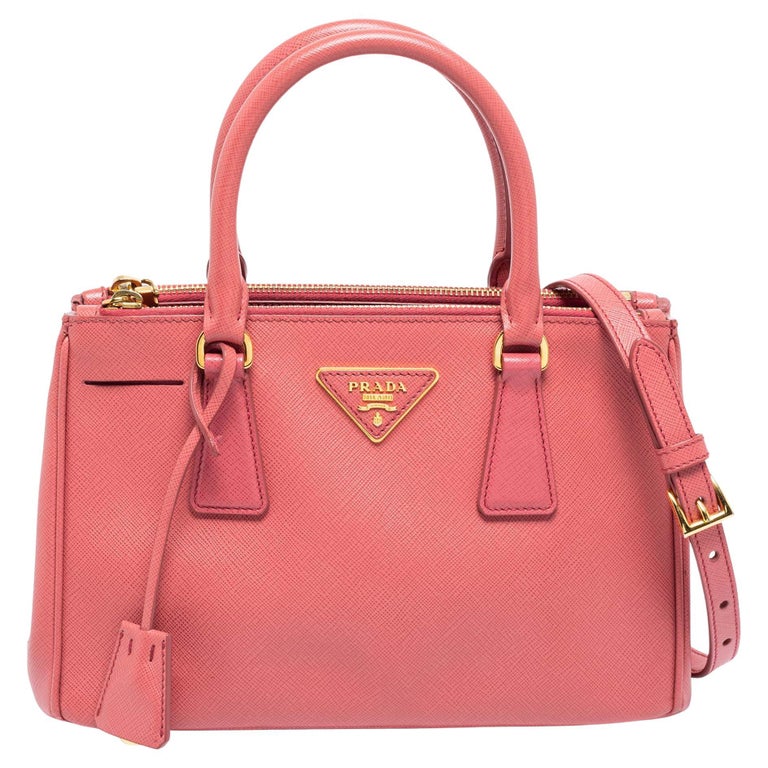 Prada Rose Pink Saffiano Leather Small Double Zip Tote For Sale at ...