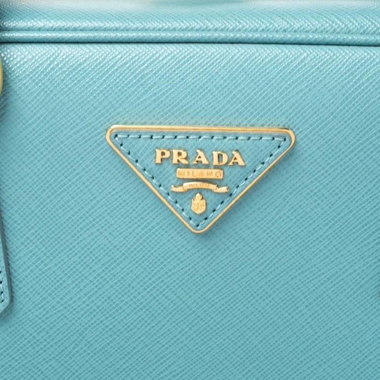 Prada Royal Blue Saffiano Leather Pyramid Frame Top Handle Bag For Sale ...