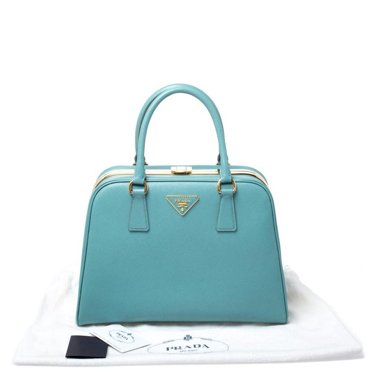 Prada Royal Blue Saffiano Leather Pyramid Frame Top Handle Bag For Sale ...