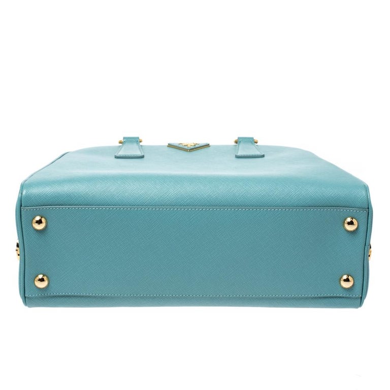 Prada Royal Blue Saffiano Leather Pyramid Frame Top Handle Bag For Sale ...