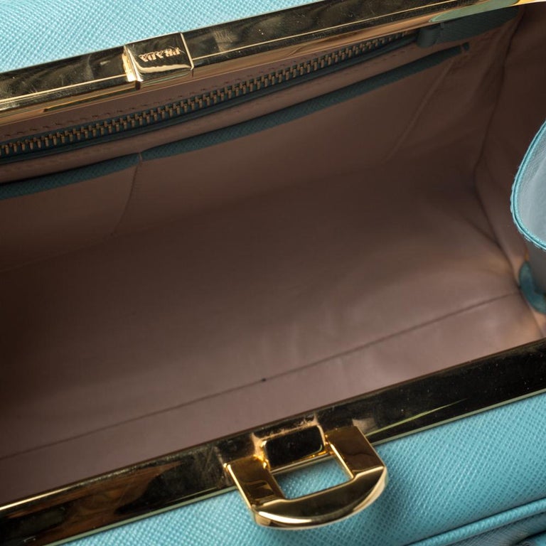 Prada Royal Blue Saffiano Leather Pyramid Frame Top Handle Bag For Sale ...