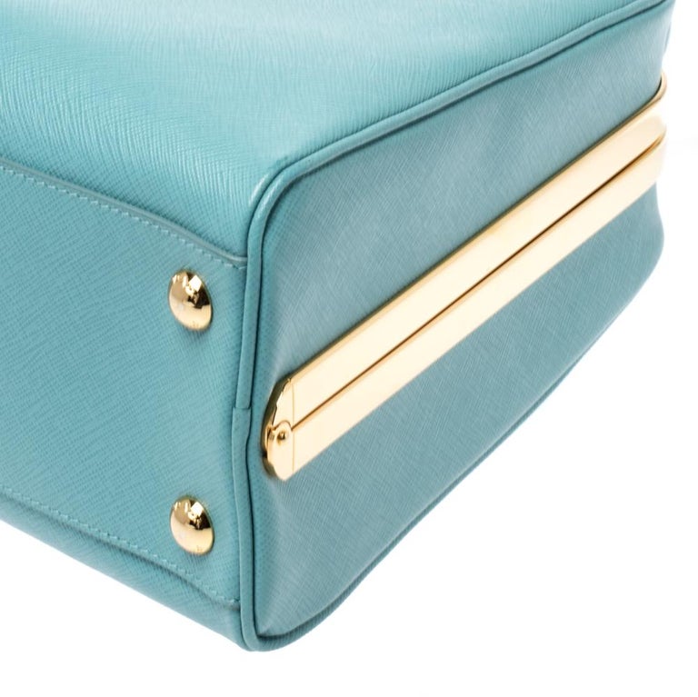 Prada Royal Blue Saffiano Leather Pyramid Frame Top Handle Bag For Sale ...